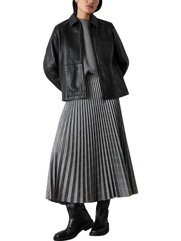 Whistles Petites Check Pleated Midi Skirt - Grey Multi