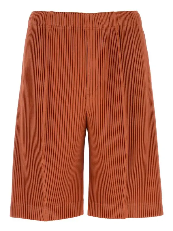 Issey Miyake Pleated Polyester Bermuda Shorts For - Orange