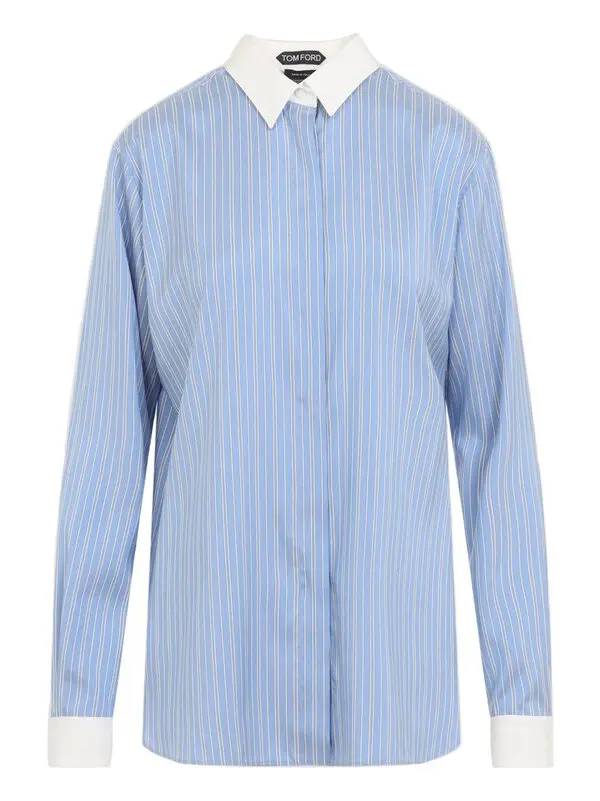 TOM FORD Striped Silk Shirt - Blue