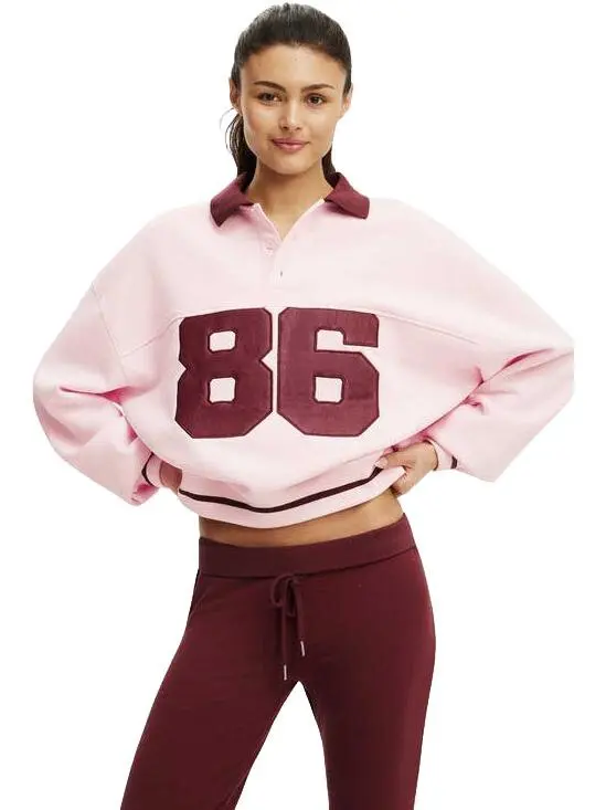 Cotton:on Active Plush Oversized Rugby Sweatshirt - Cherry Dream