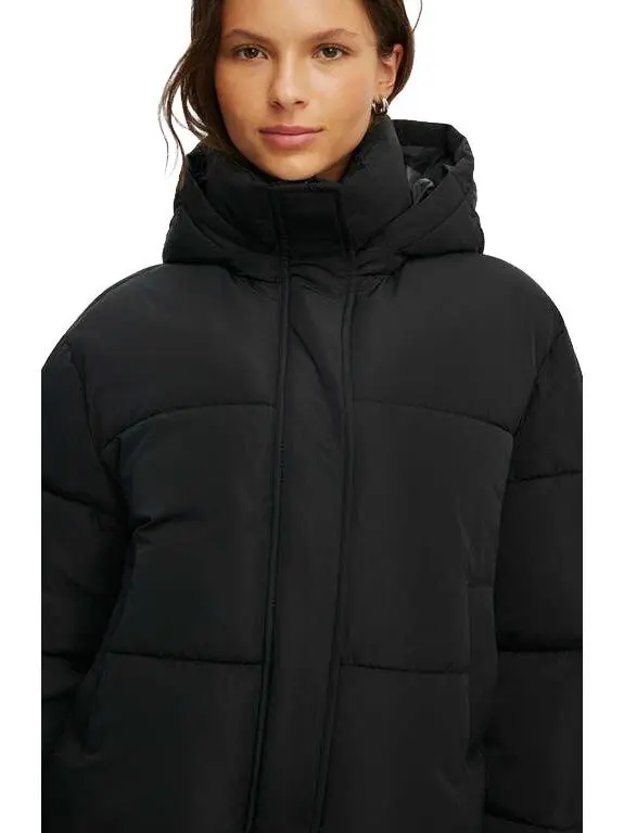 Cotton:on Active The Mother Puffer Removable Hood Jacket - Black
