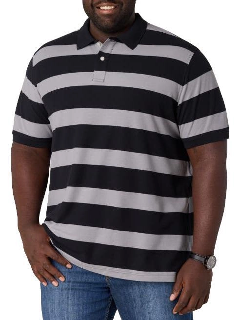 HARBOR BAY BY DXL Big & Tall Large Striped Polo Shirt - Black