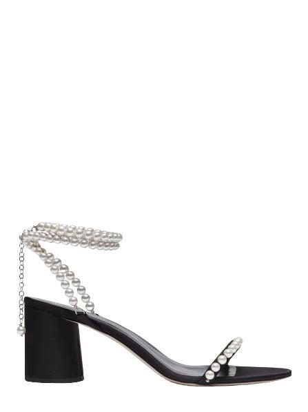 ZENA ZIORA Lady Antoinette 60 Pearl Block Heel Sandal - Black