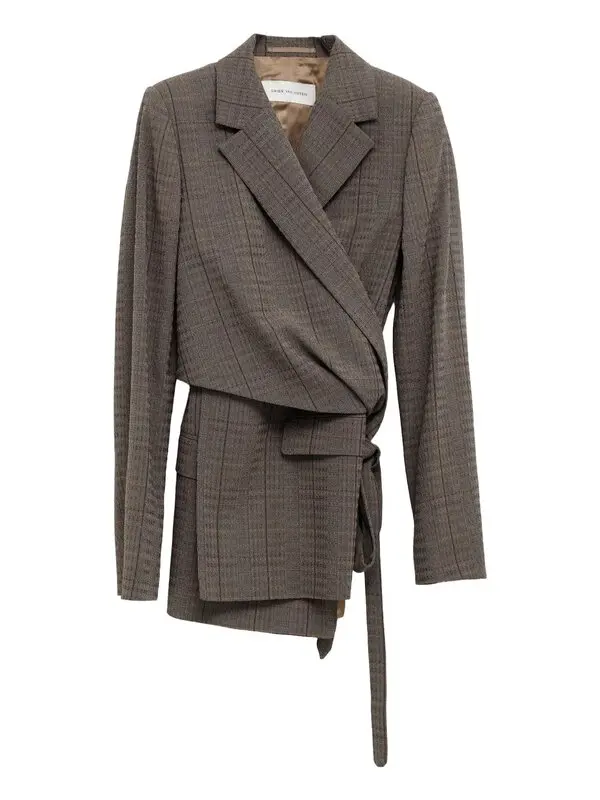 Dries Van Noten Draped Wool Blazer - Cement Color