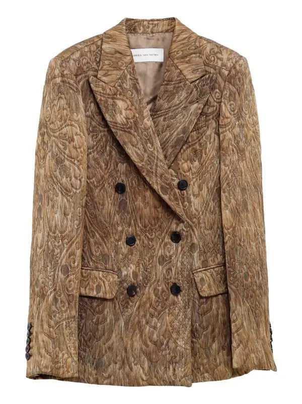 Dries Van Noten Double-breasted Embroidered Jacket - Khaki