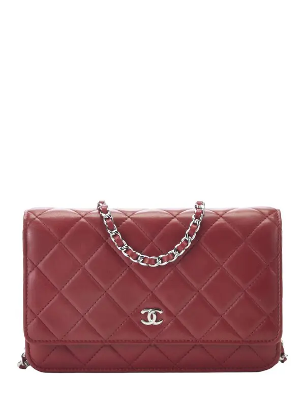 Chanel Lambskin Classic Quilted Wallet On Chain - Red