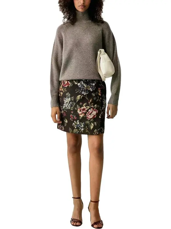 Luisa Spagnoli Flacone Floral-tapestry Buckle-detail Straight Mini Skirt - Brown