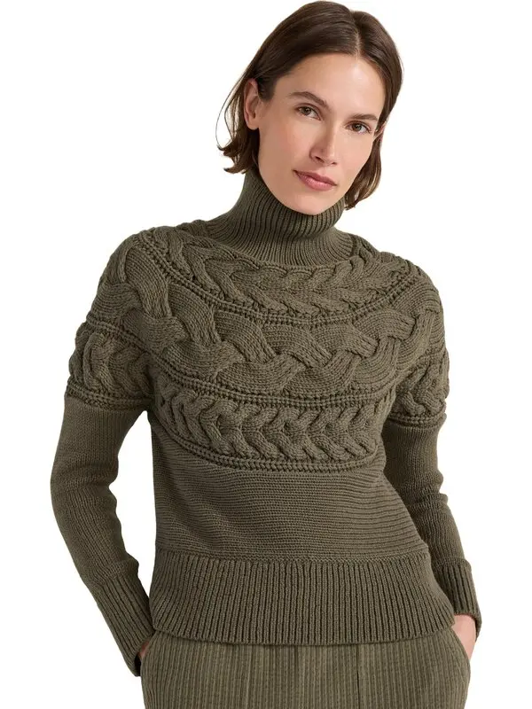 HAVEN WELL WITHIN Cotton Blend Cable Mockneck Sweater - Grape Leaf