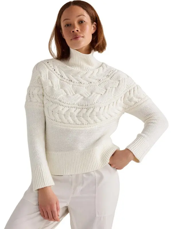 HAVEN WELL WITHIN Cotton Blend Cable Mockneck Sweater - Ivory