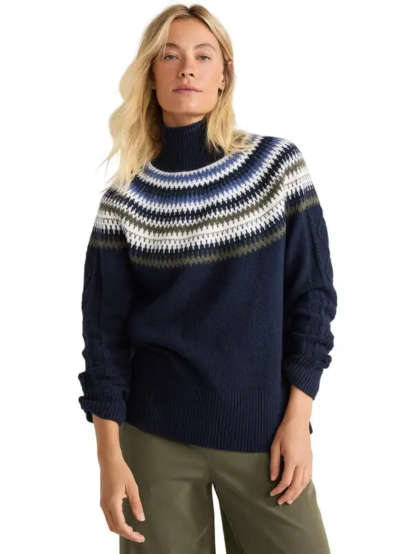 HAVEN WELL WITHIN Organic Cotton Blend Fair Isle Mockneck Sweater - Nightfall Multicolor