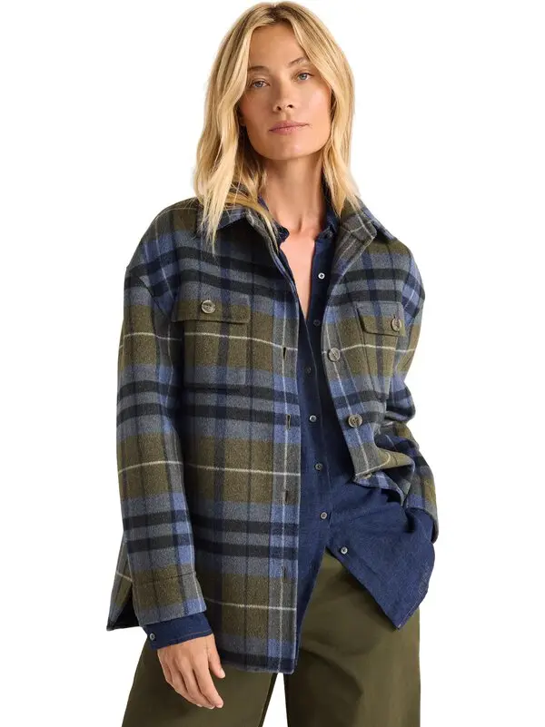 HAVEN WELL WITHIN Wool Blend Plaid Shacket - Grape Leaf Plaid