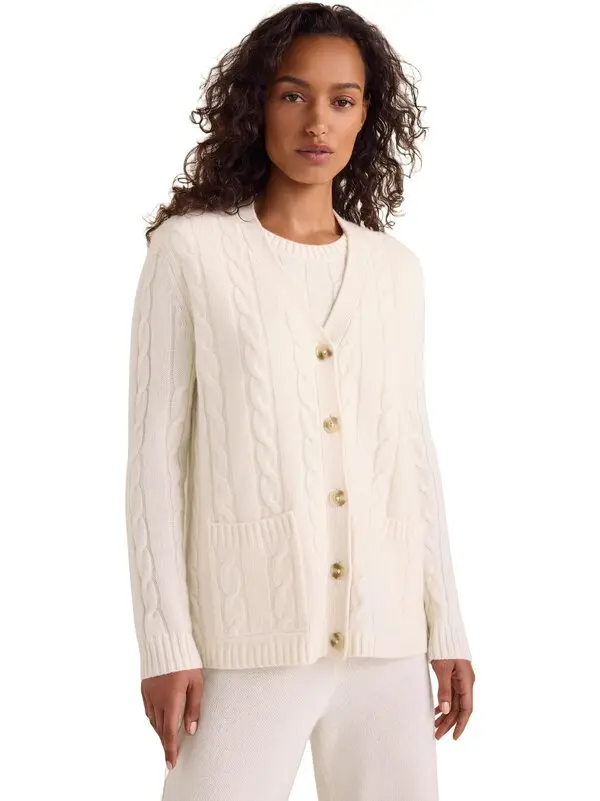 HAVEN WELL WITHIN Cashmere Cable Knit Cardigan - Chiffon