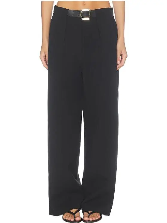 Source Unknown Matteo Belted Tuck Trousers - Black