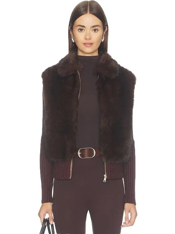 Source Unknown Meti Eco Fur Zip Cardigan - Brown