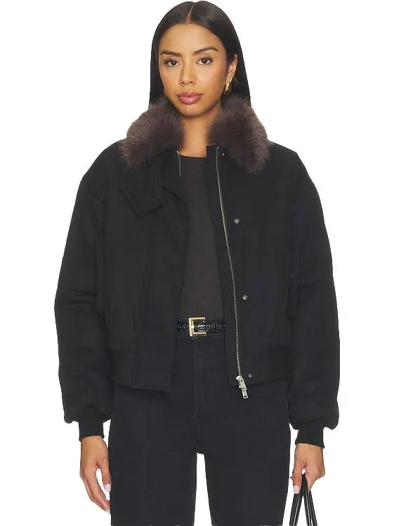 Paris Georgia Elemental Utilitarian Bomber With Fur Collar - Black