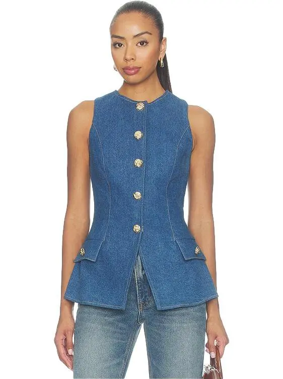 NADINE MERABI Vintage Wash Denim Waistcoat - Blue