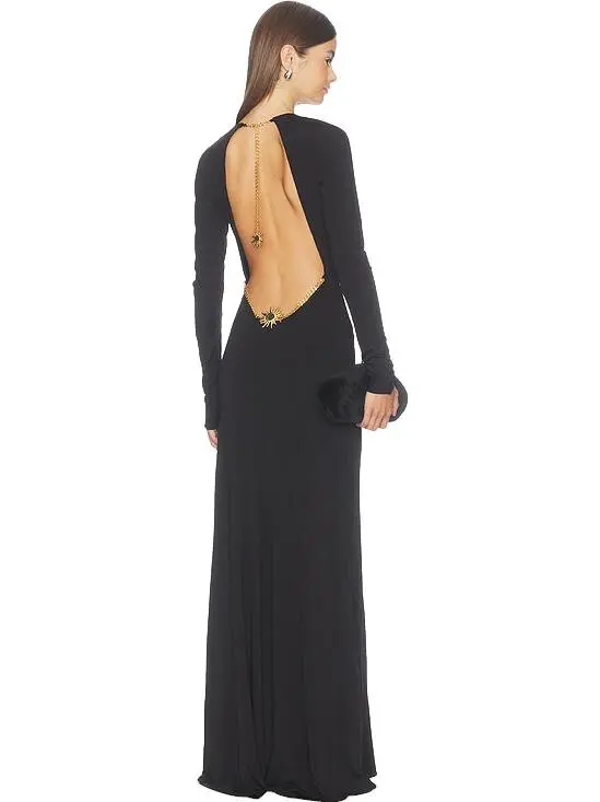 SIDERA Rhea Long Sleeve Backless Gown - Black