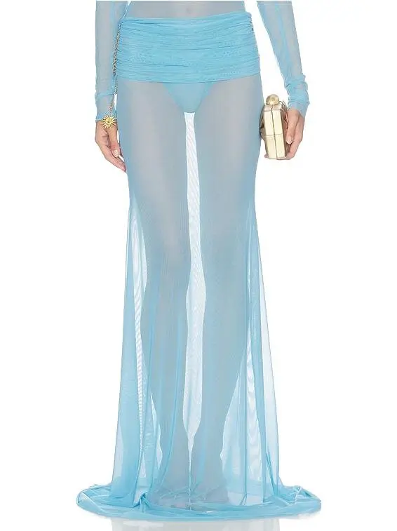 SIDERA Nerea Draped Maxi Skirt In Baby Blue - Aqua
