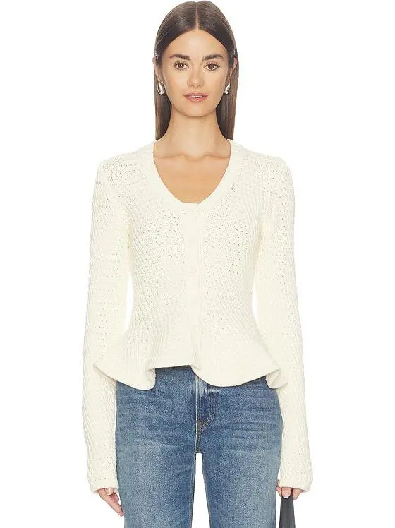 PISTOLA Elina Peplum Openwork Cardigan In Cream - Prosecco