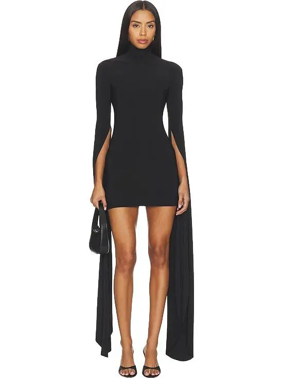 Norma Kamali Ribbon Sleeve Turtleneck Mini Dress - Black