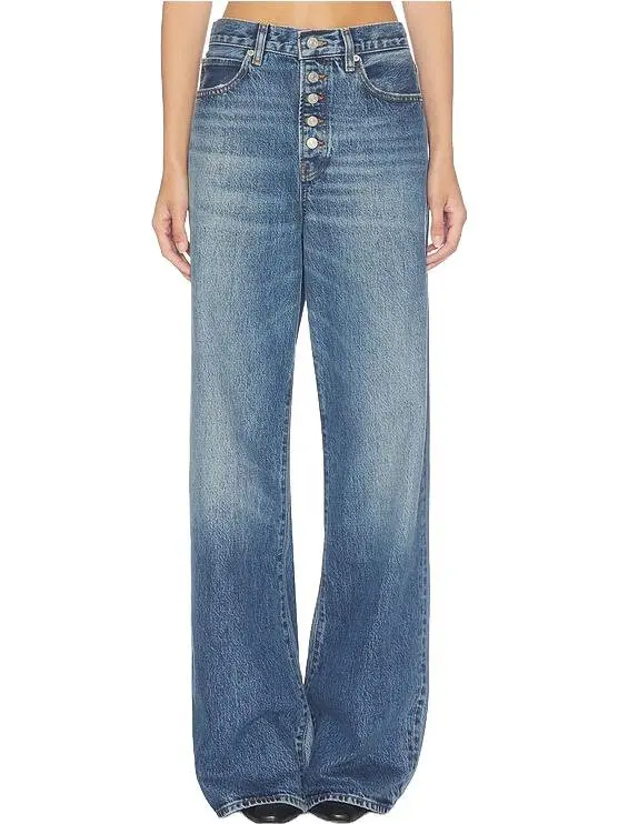 FRAME The Loose Exposed Buttons Jeans In Blue - Soundwave