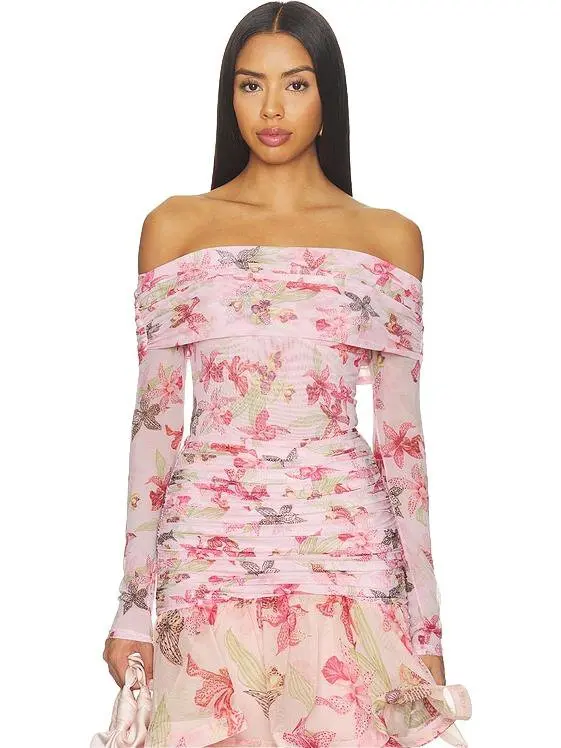 PatBO Orchid Bloom Tulle Bodysuit - Rose