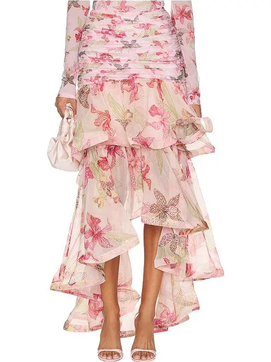PatBO Orchid Bloom Chiffon Maxi Skirt In Pink - Rose