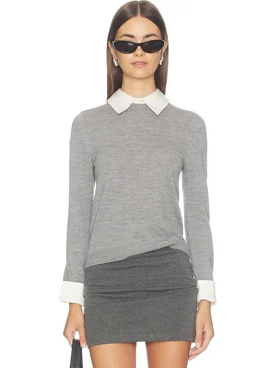 Alice + Olivia Poral Collared Sweater In Grey - Medium Heather Grey
