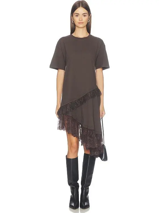 Free People Frosted Lace Layered Dress In Brown - Deep Fudge
