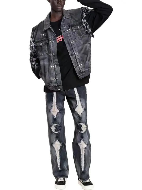 THUG CLUB Tc Angels Fringe-trim Denim Jacket - Grey