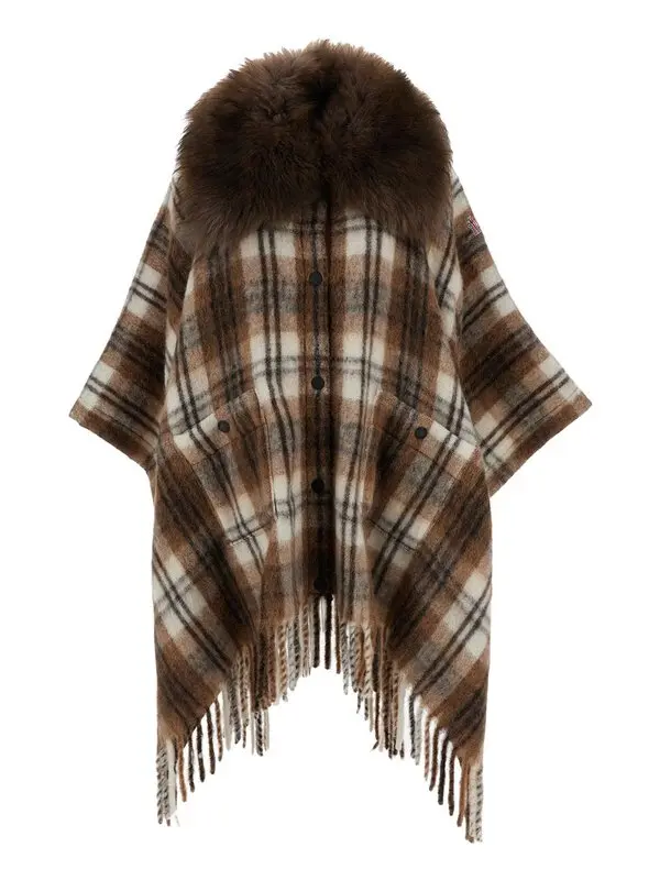 Moncler Cappa A Quadri Con Ecopelliccia - Marrone