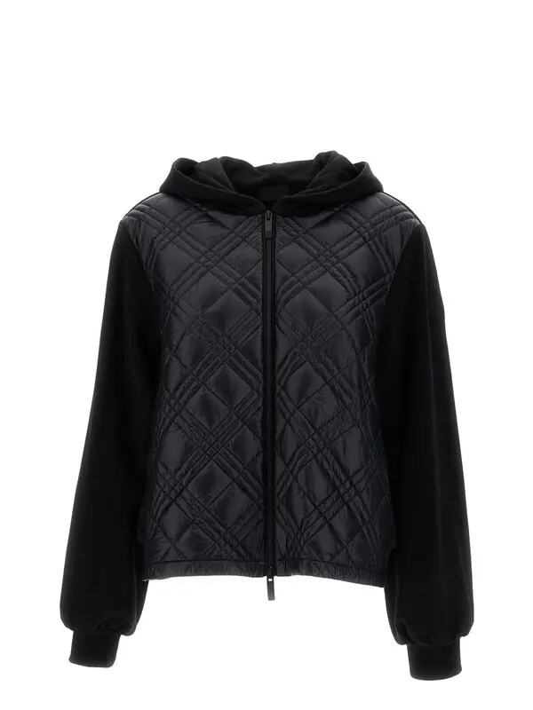 Moncler Felpa Con Cappuccio E Pannello Trapuntato - Black