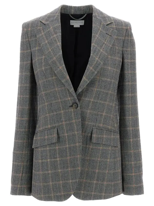 Stella McCartney Giacca Monopetto A Quadri In Lana - Grigio