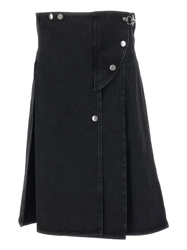 Marni Gonna A Pieghe In Denim - Nero