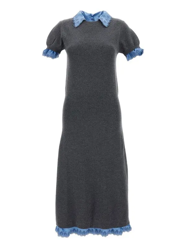 Rabanne Abito Midi In Maglia E Satin - Grey