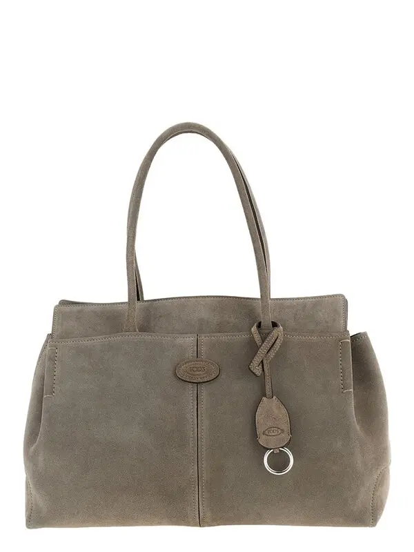 TOD'S Borsa Shopping Media In Pelle Scamosciata - Grigio