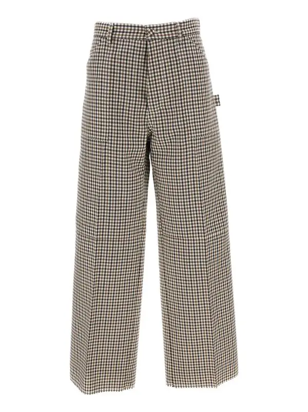 Plan C Pantaloni Utility In Lana A Quadri - Multicolore