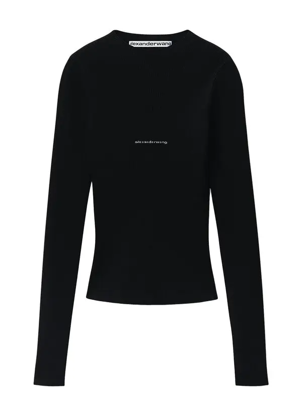 Alexander Wang Ls Crewneck Top W/ Jacquard Logo - Black
