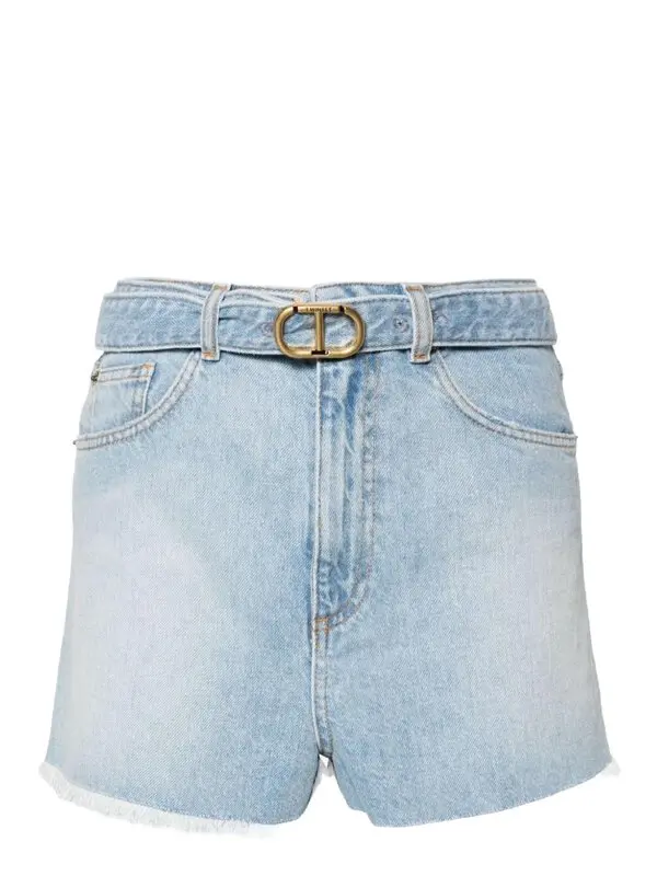 TWINSET Belted Denim Shorts - Blue