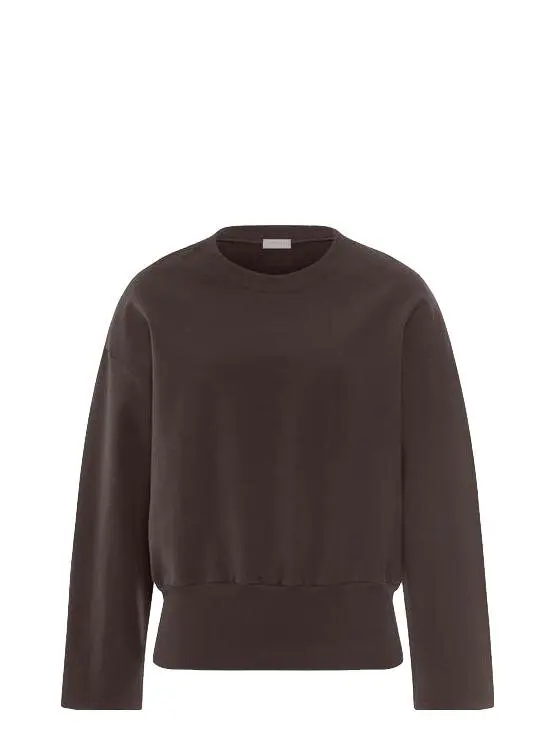 Hanro Natural Living Cotton Blend French Terry Sweatshirt - Dark Mocha