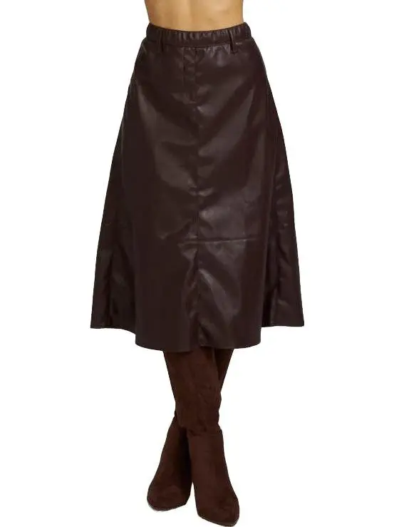 ELLE COLLECTION Faux Leather Skirt - Chocolate