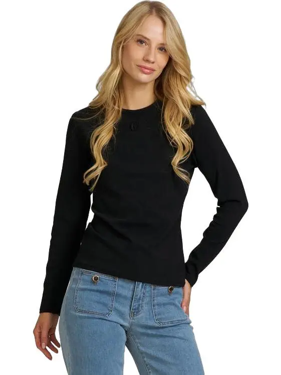 ELLE COLLECTION Embroidered Long Sleeve Shirt - Noir