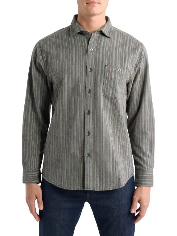 Tommy Bahama Coastline Cord Montecito Stripe Cotton Corduroy Button-up Shirt - Tea Leaf