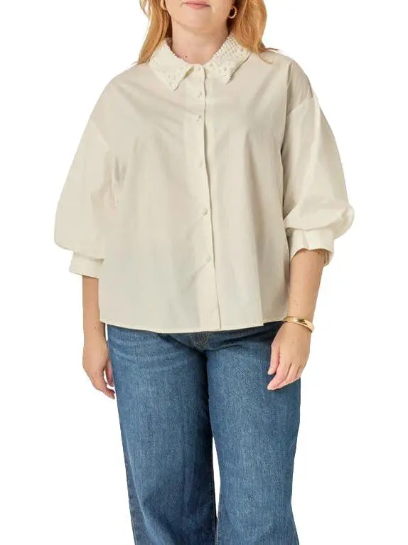 English Factory Lace Collar Balloon Sleeve Shirt - White