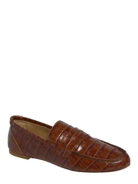 JAMIE HALLER The Croc Embossed Penny Loafer - Brown Croc