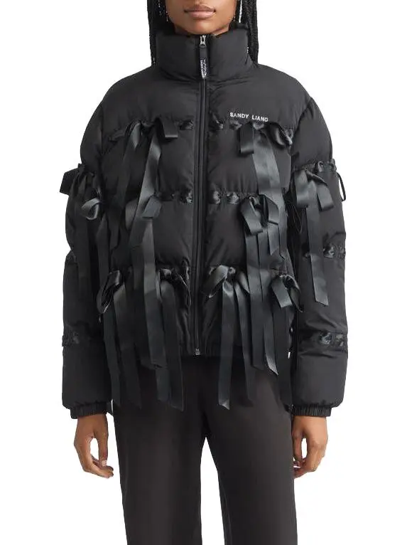 Sandy Liang Visby Puffer Jacket With Bows - Black