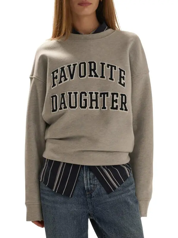 FAVORITE DAUGHTER The Embroidery Collegiate Graphic Sweatshirt - Heather Grey/navy
