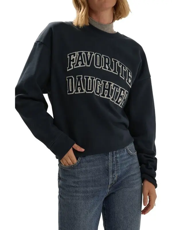 FAVORITE DAUGHTER The Embroidery Collegiate Graphic Sweatshirt - Navy/white