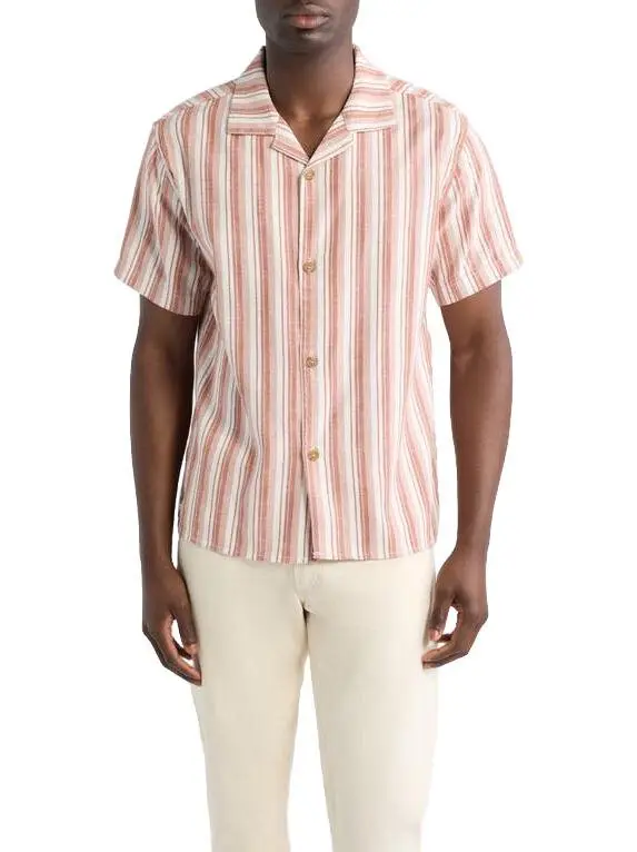 RHYTHM Vacation Stripe Cotton Camp Shirt - Natural