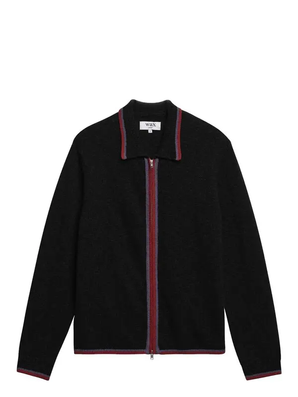 WAX LONDON Lennox Merino Wool & Cotton Zip Polo - Black/brown
